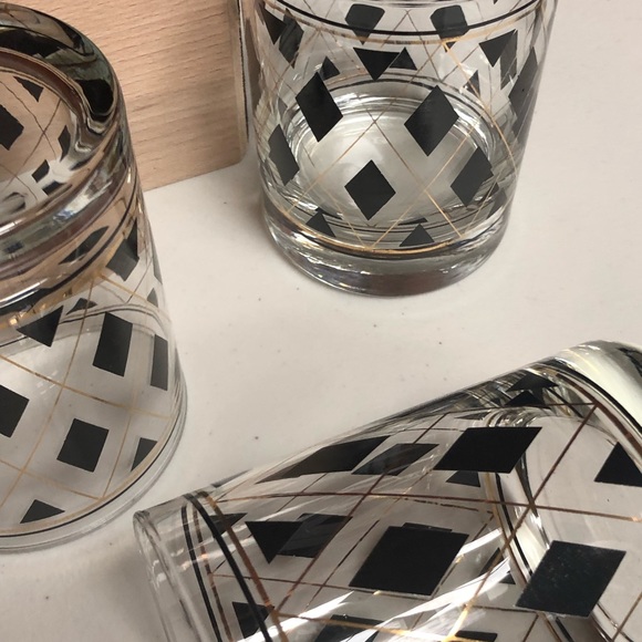 Vintage | Dining | Vintage Modern Black Gold Diamond Rocks Glasses ...